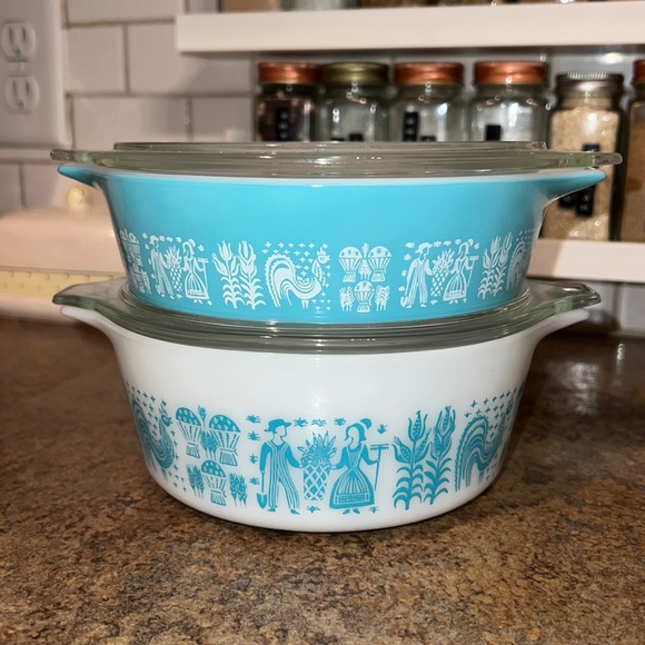 Pyrex | Kitchen | Vintage Pyrex Amish Butter Print Turquoise Blue White ...